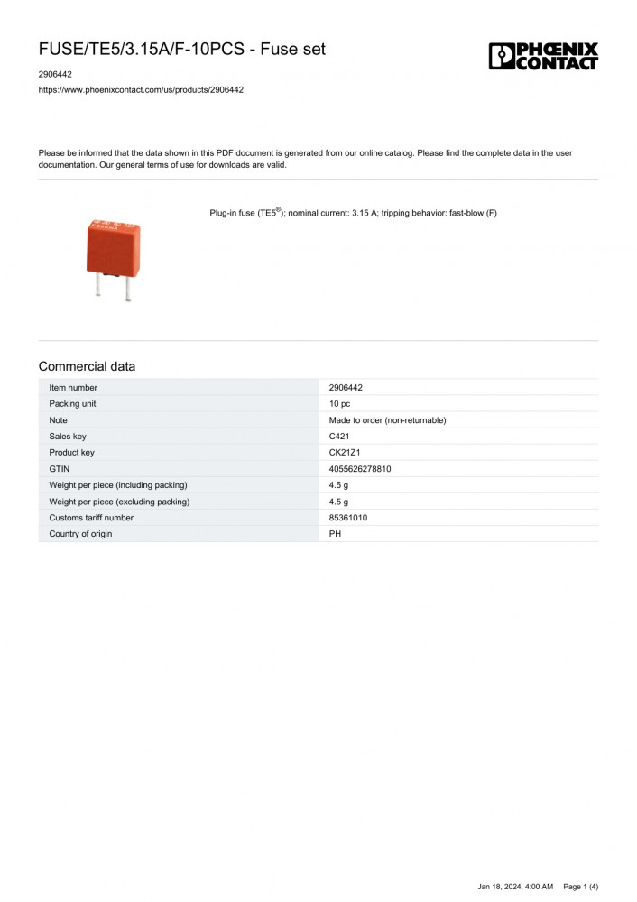 Phoenix Contact 2906442 technical document page 1