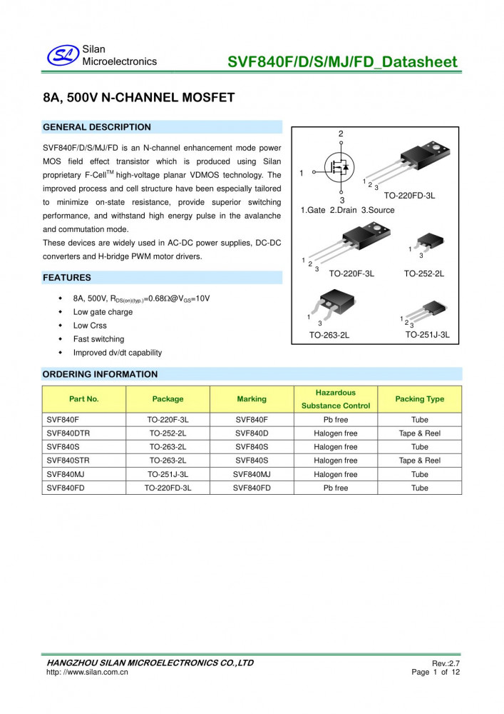 SVF840F datasheet page 1