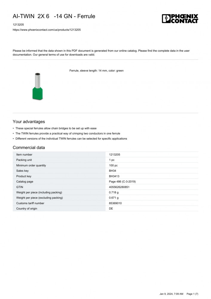 Phoenix Contact 1213205 technical document page 1