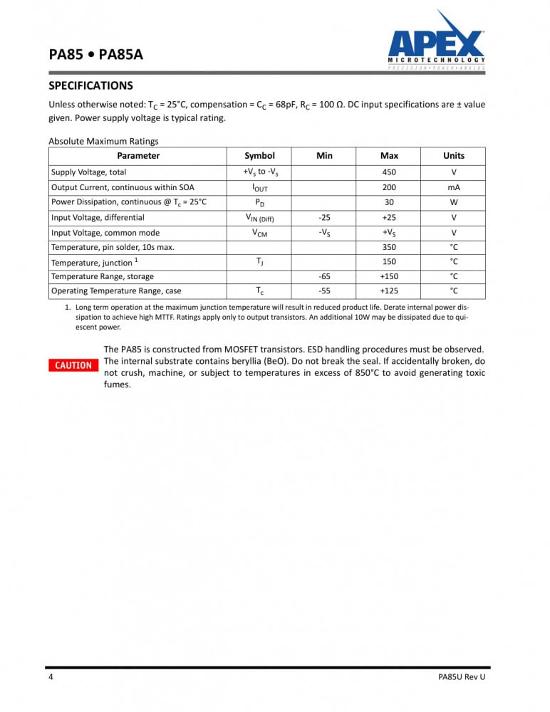 PA85A datasheet page 4