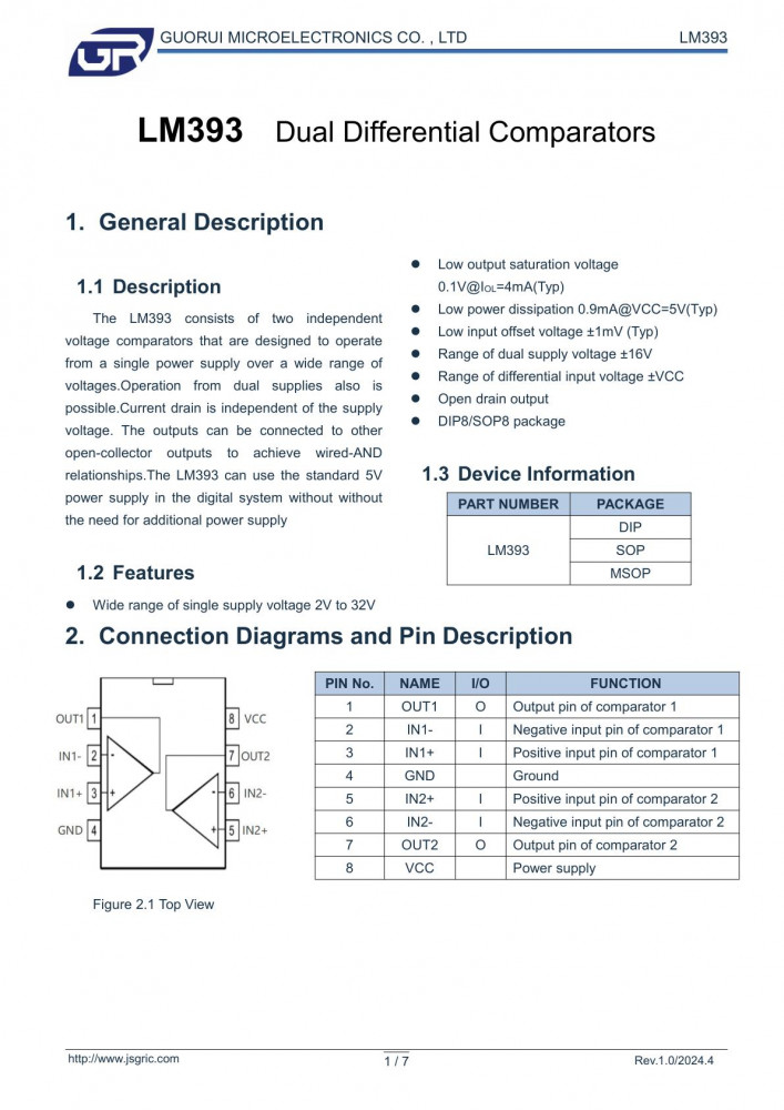 LM393 documentation page 1
