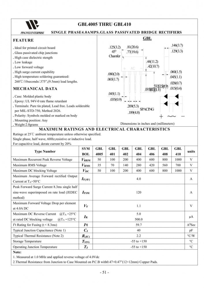 GBL406 datasheet page 1