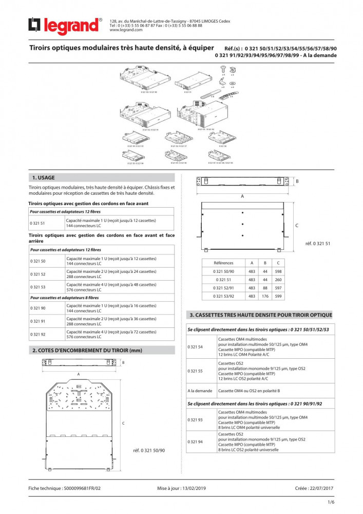 Legrand UHD optical drawer technical document, page 1