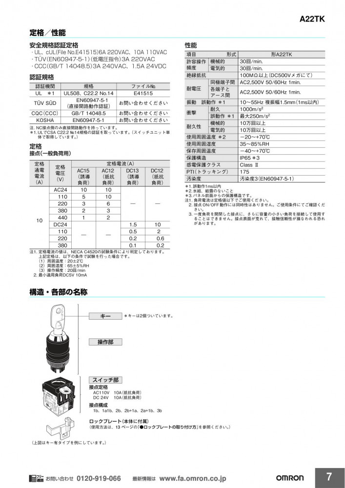 OMRON A22TK documentation page 7