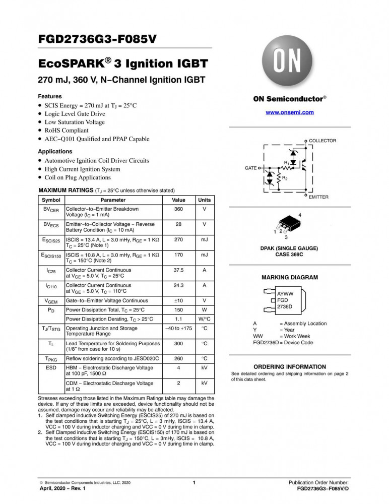 FGD2736G3-F085V datasheet page 1