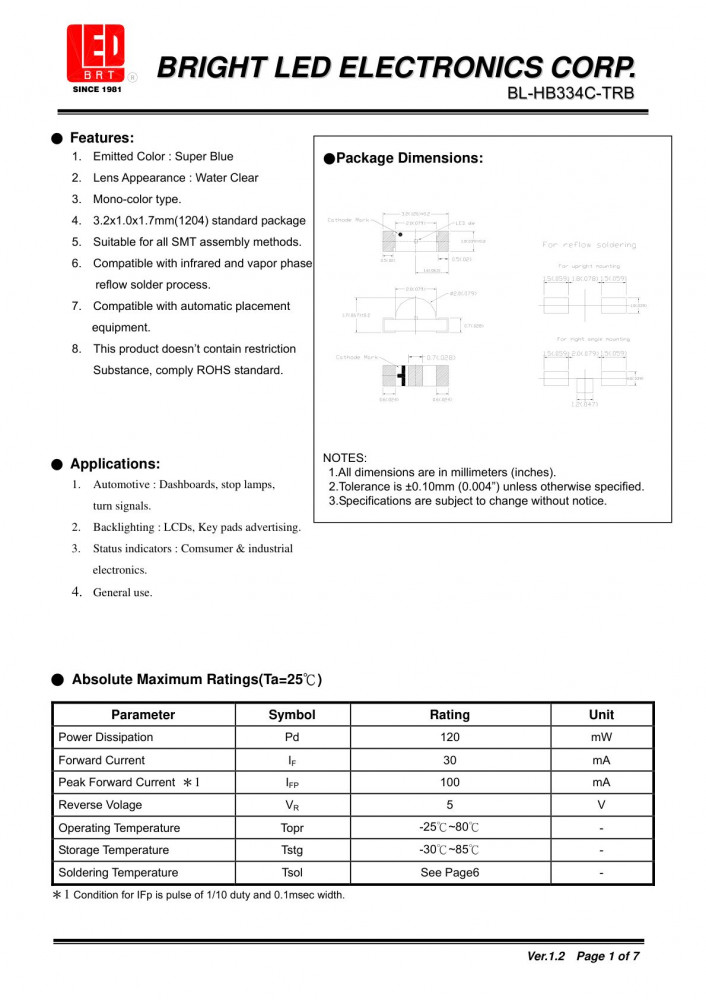BL-HB334C-TRB datasheet page 1