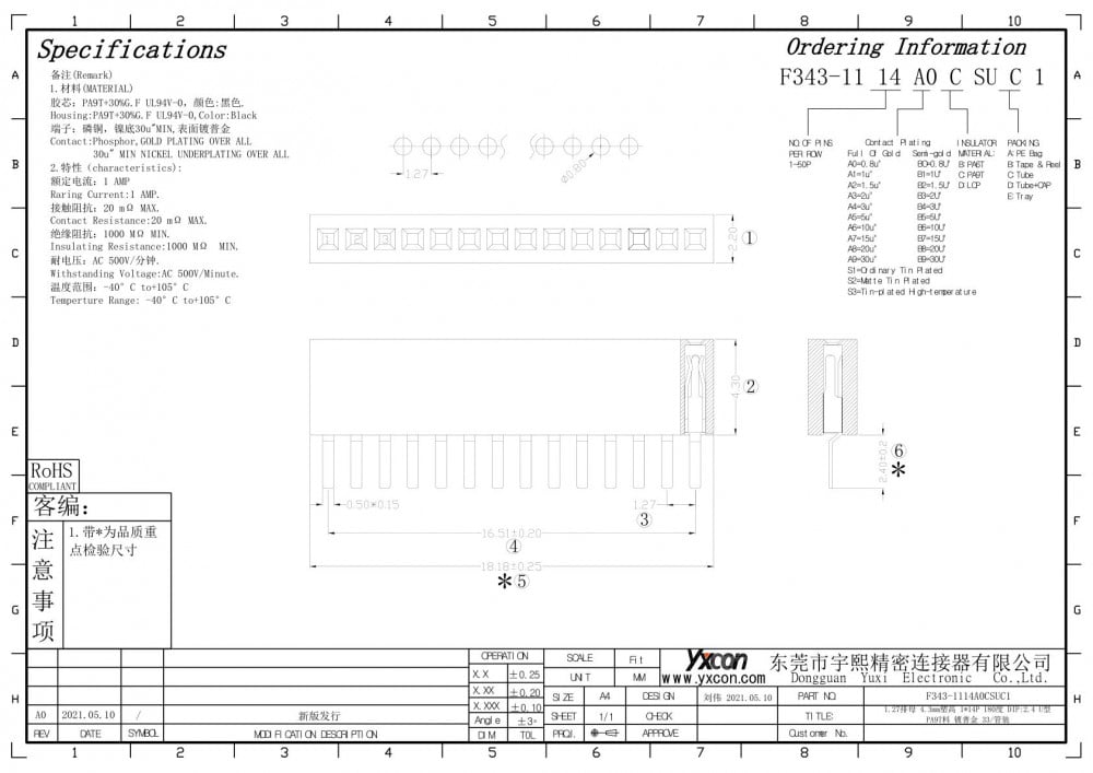 Yxcon F343-1114A0CSUC1 product documentation