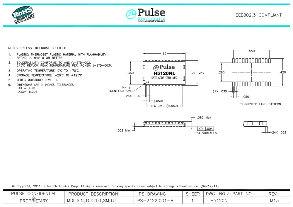 PULSE H5120NLT technical drawing page 1