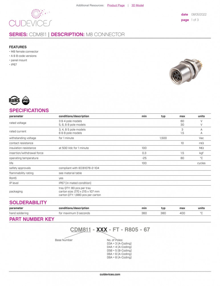 CDM811-08A-FT-R805-67 datasheet page 1