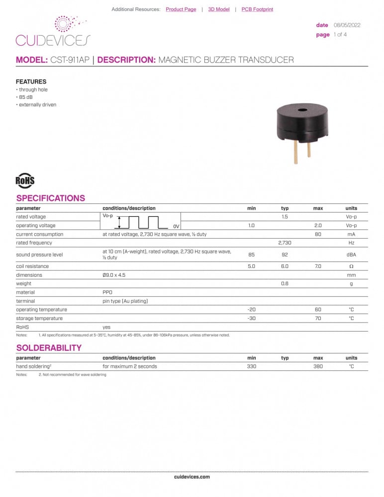 CST-911AP datasheet page 1