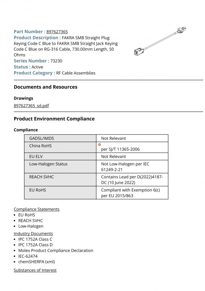MOLEX 897627365 drawing preview, page 1