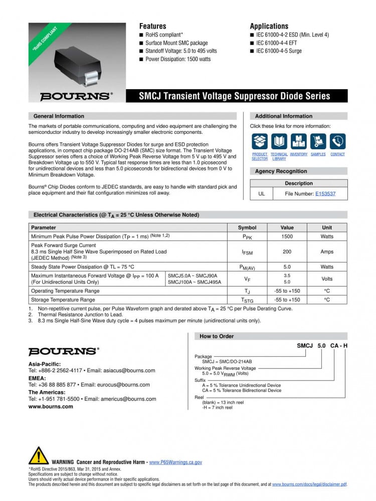 BOURNS SMCJ series datasheet page 1