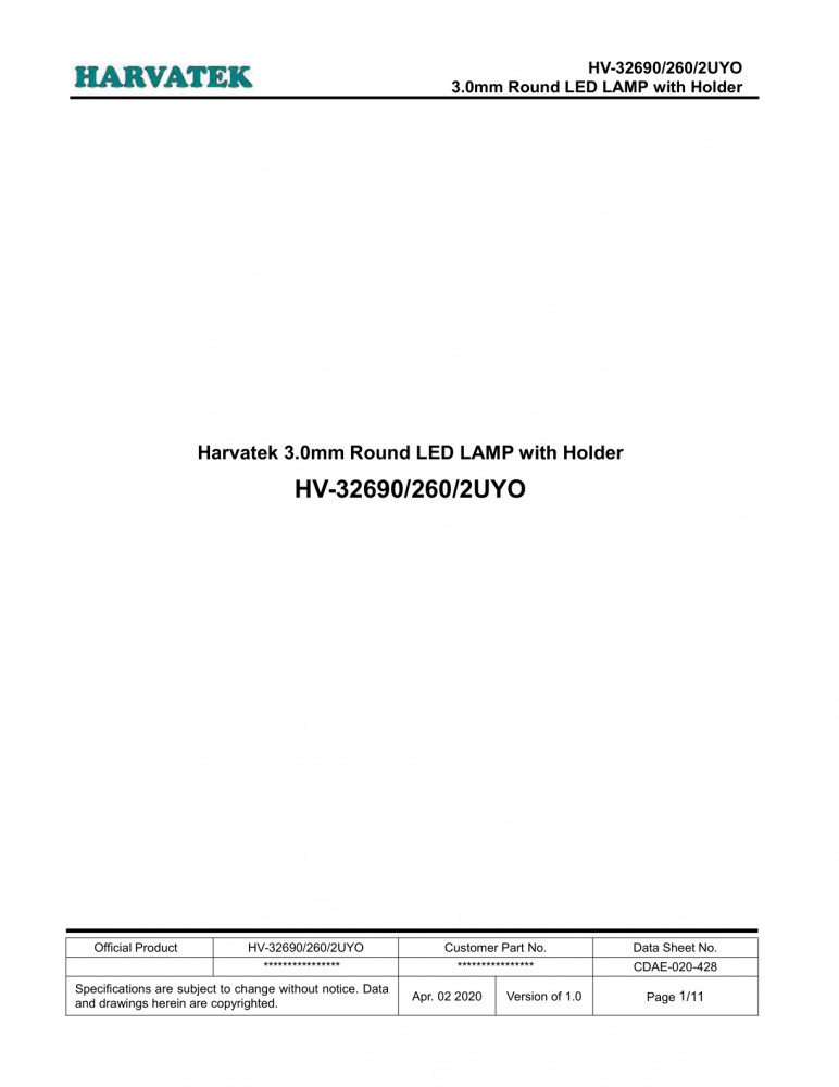 HV-32690/260/2UYO datasheet page 1