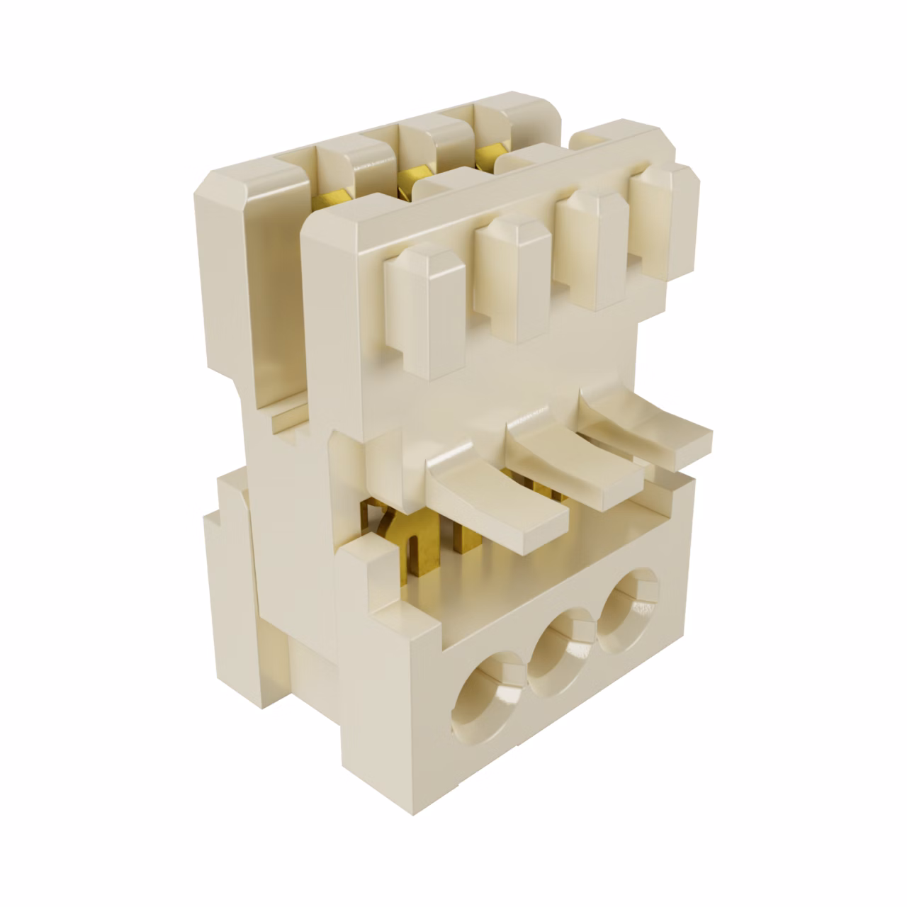 Appli-Mate RAST 2.5 Connector, 2.50mm Pitch, Female, 3 Circuits, No Position Keys Removed, Polarizing Rib Between 2/3, Locking Pips, 1 Closed and 1 Open Endwall, Gold Plating