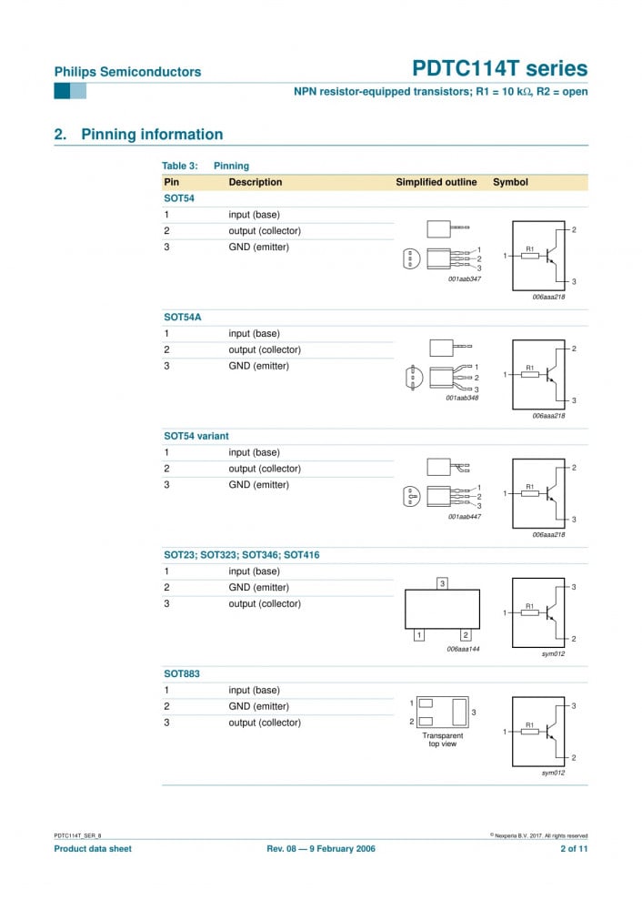 PDTC114T datasheet page 2