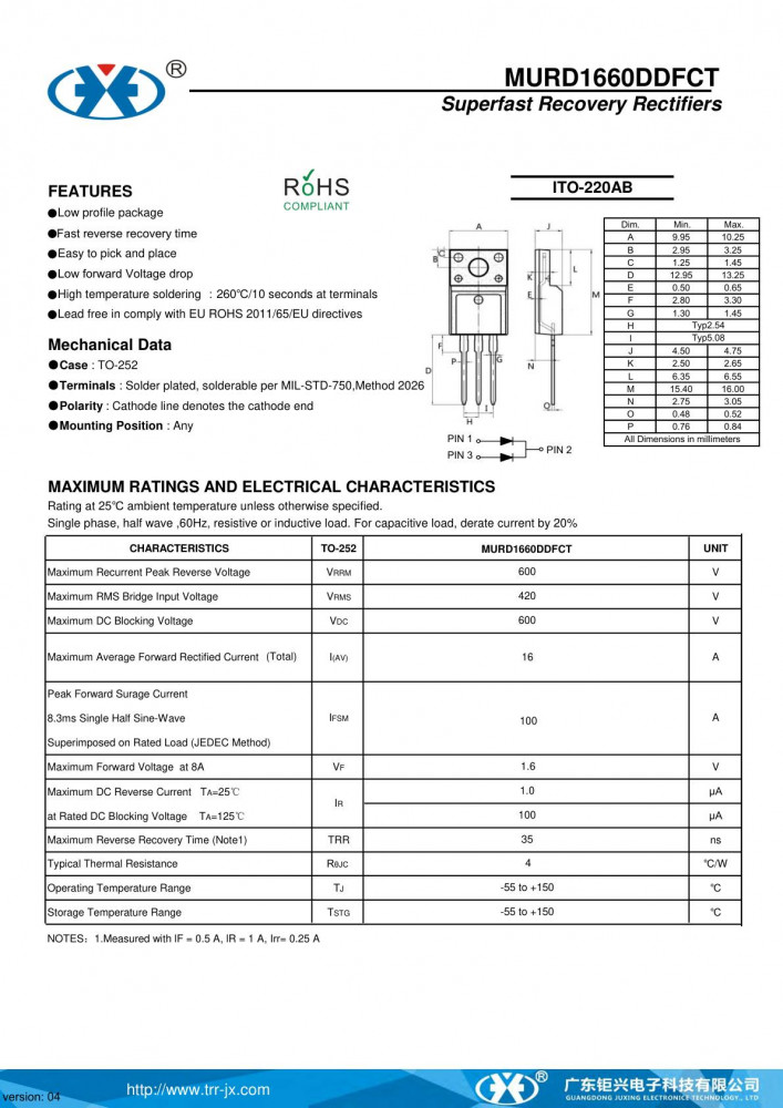 MURD1660DDFCT datasheet page 1