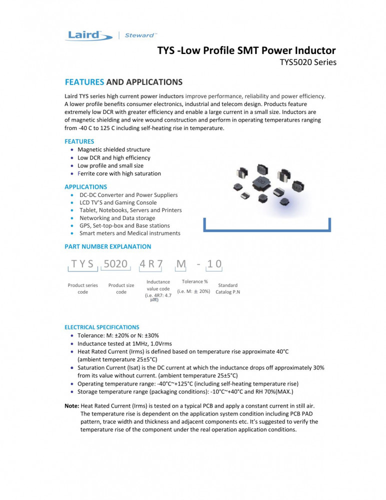 TYS5020 series datasheet page 1