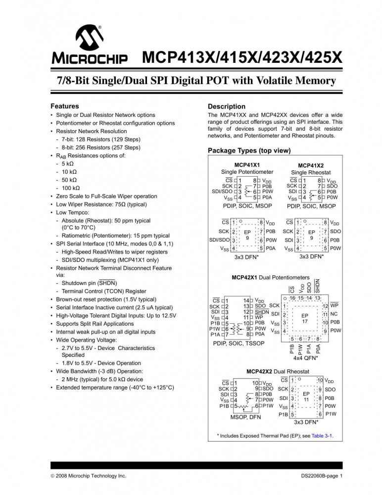 MCP4251 datasheet page 1
