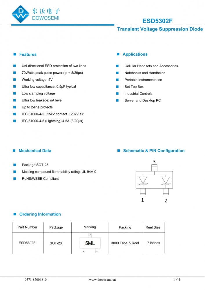 ESD5302F datasheet page 1