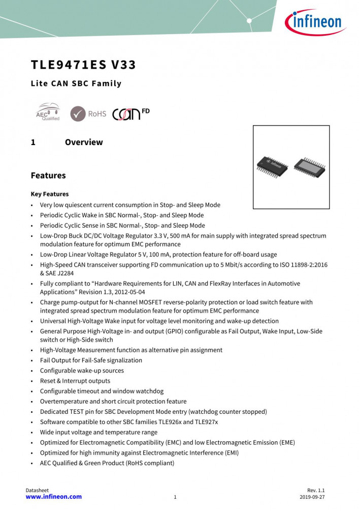 TLE9471ESV33 datasheet page 1
