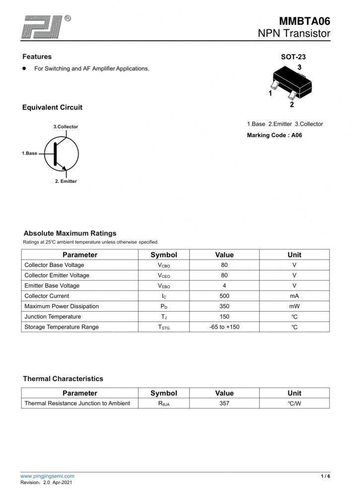 MMBTA06 datasheet page 1