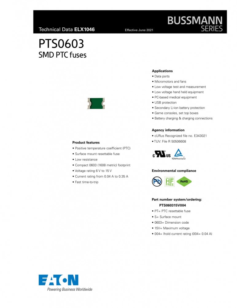 EATON PTS0603 datasheet page 1