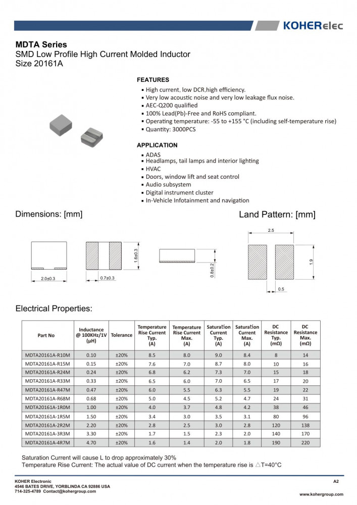 MDTA Series datasheet page 1