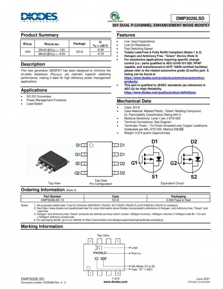 DMP3028LSD-13 datasheet page 1