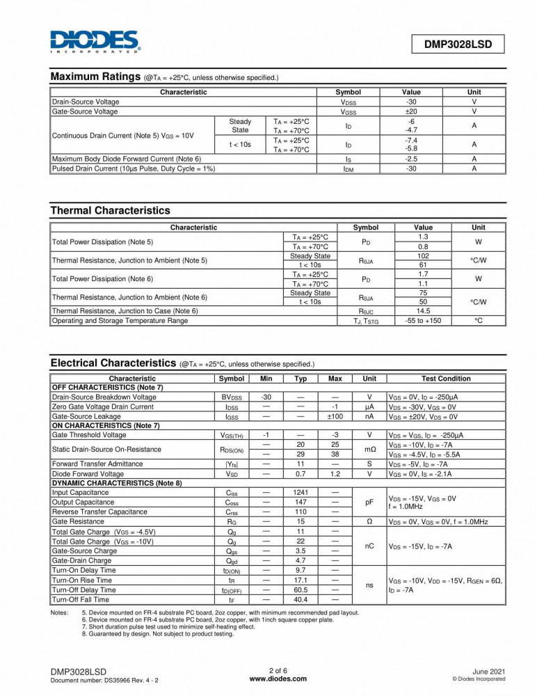DMP3028LSD-13 datasheet page 2