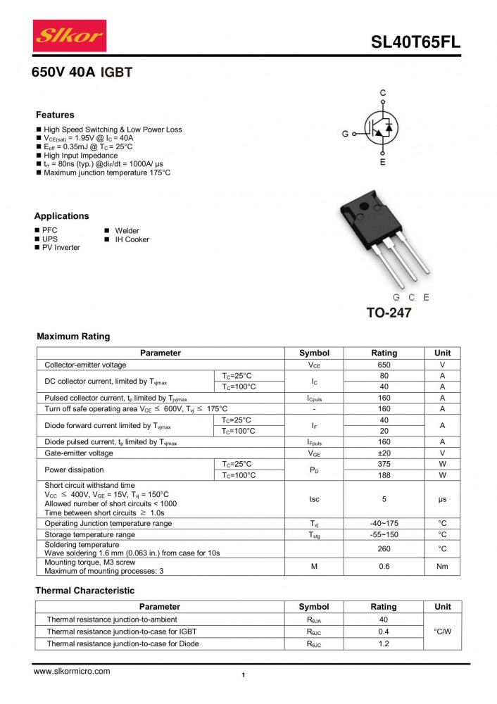 SL40T65FL datasheet page 1