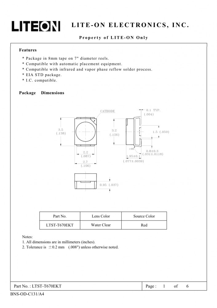 LTST-T670EKT datasheet page 1