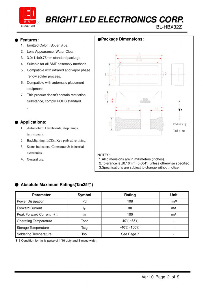 BL-HBX32Z documentation page 1