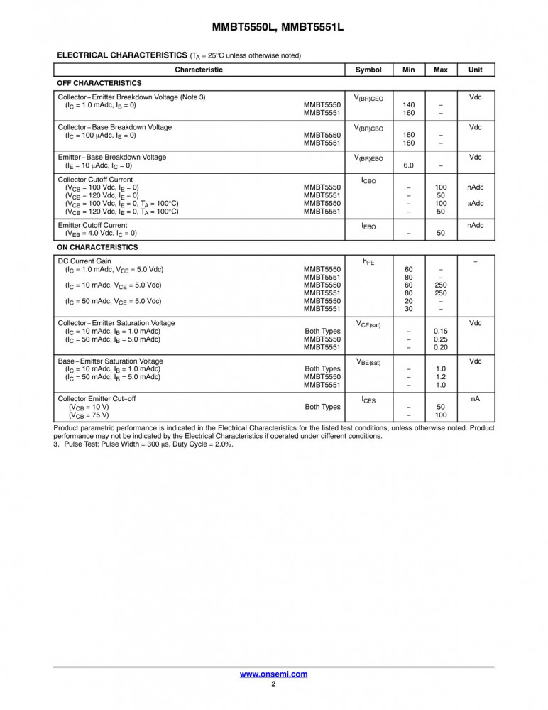 MMBT5551LT1G datasheet page 2
