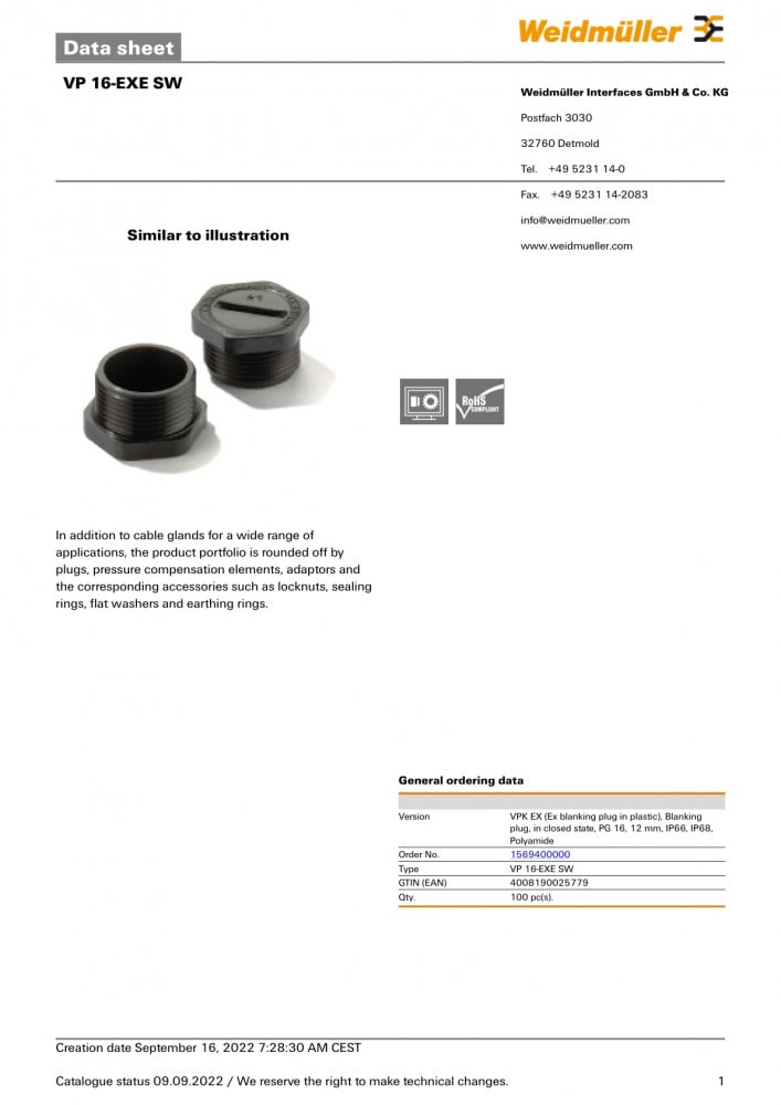 WEIDMULLER 1569400000 document page 1