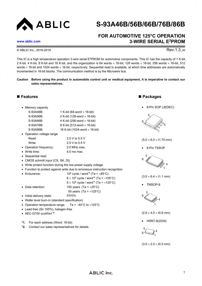 S-93A46B/56B/66B/76B/86B datasheet page 1