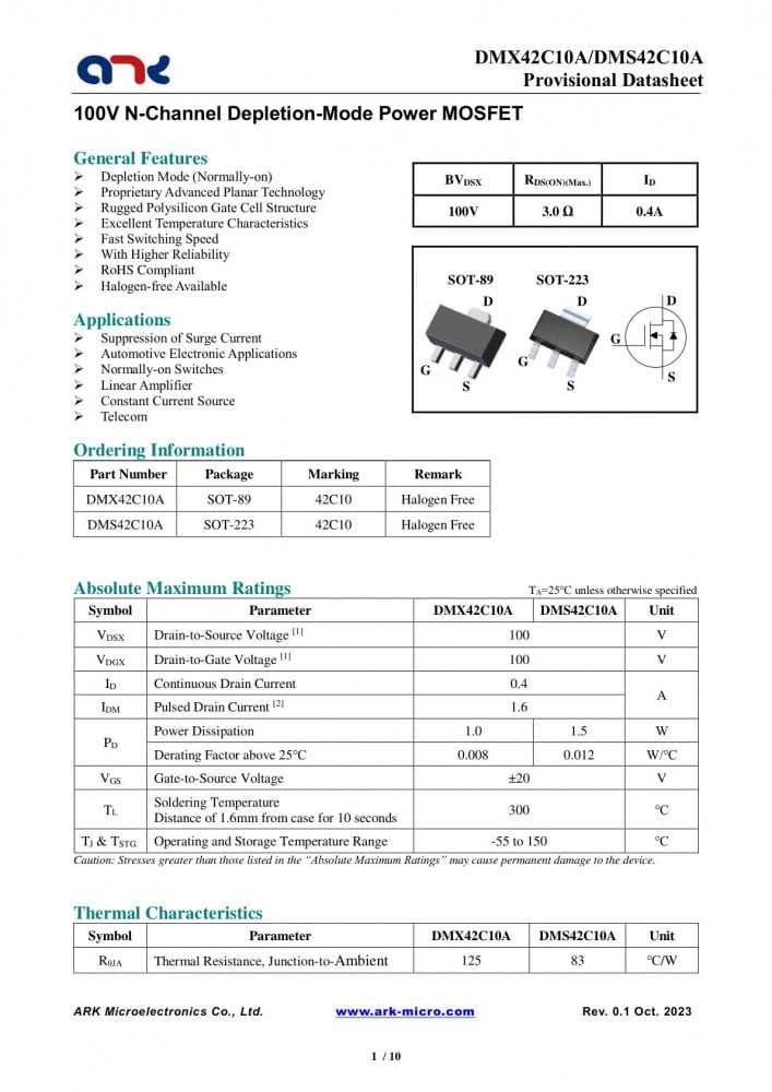 DMX42C10A datasheet page 1