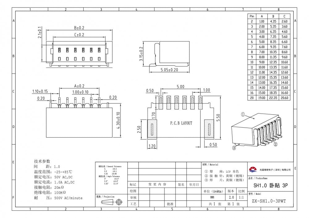 Megastar ZX-SH1.0-3PWT technical drawing