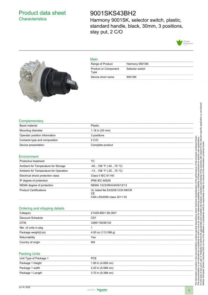 9001SKS43BH2 technical document page 1