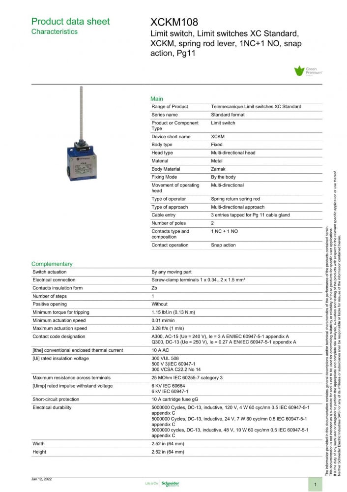 XCKM108 technical document page 1
