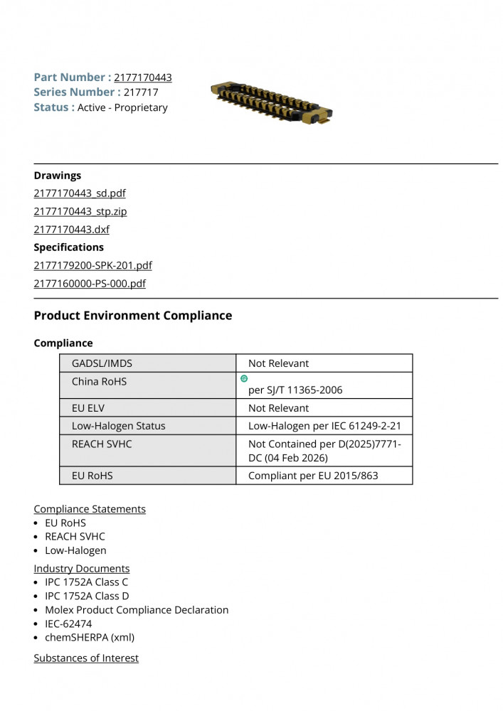 MOLEX 2177170443 technical drawing, page 1