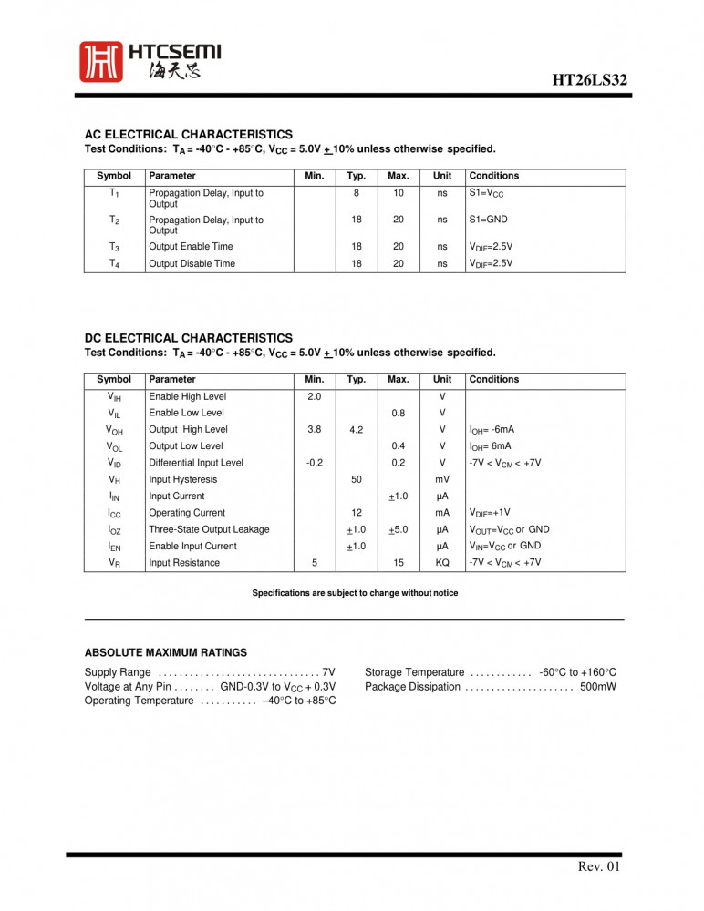 HT26LS32ARZ datasheet page 3