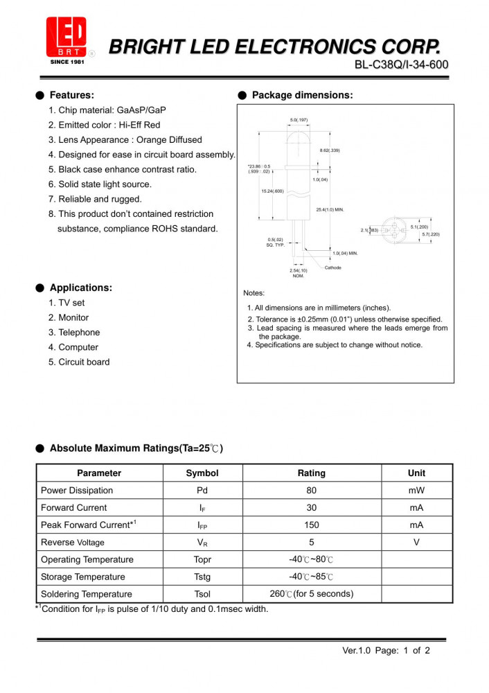 BL-C38Q-I-34-600 technical document page 1