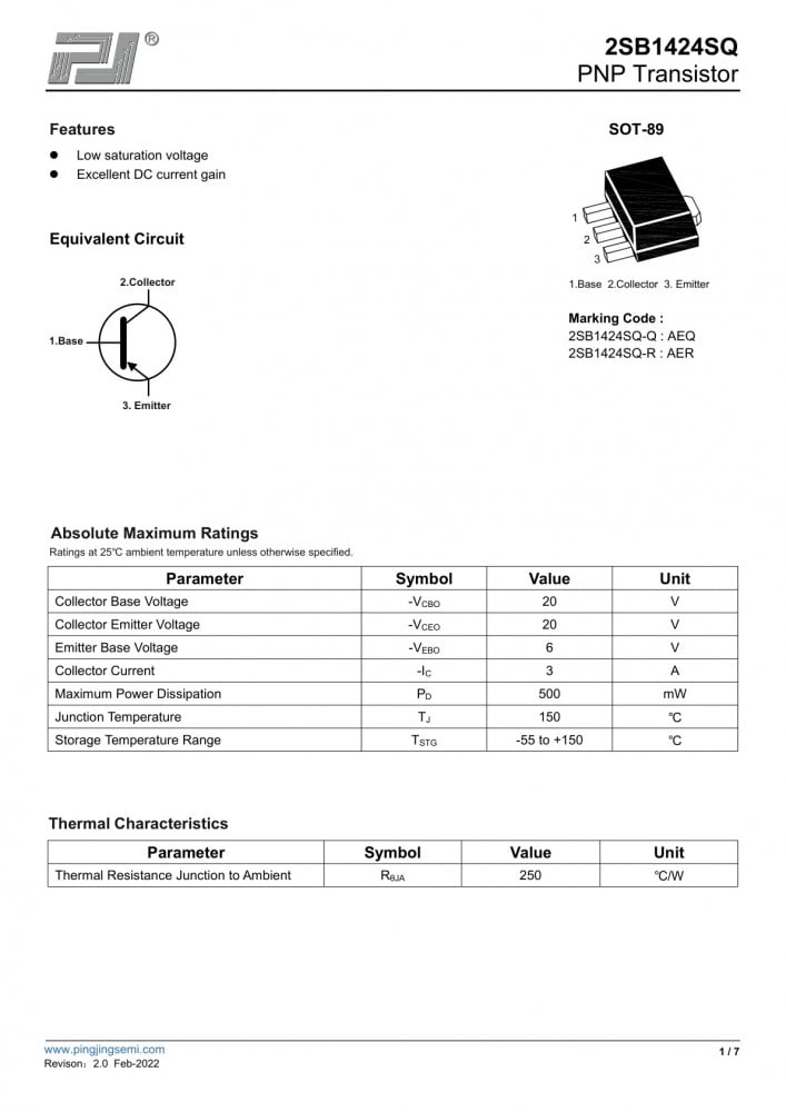 2SB1424SQ-R datasheet page 1