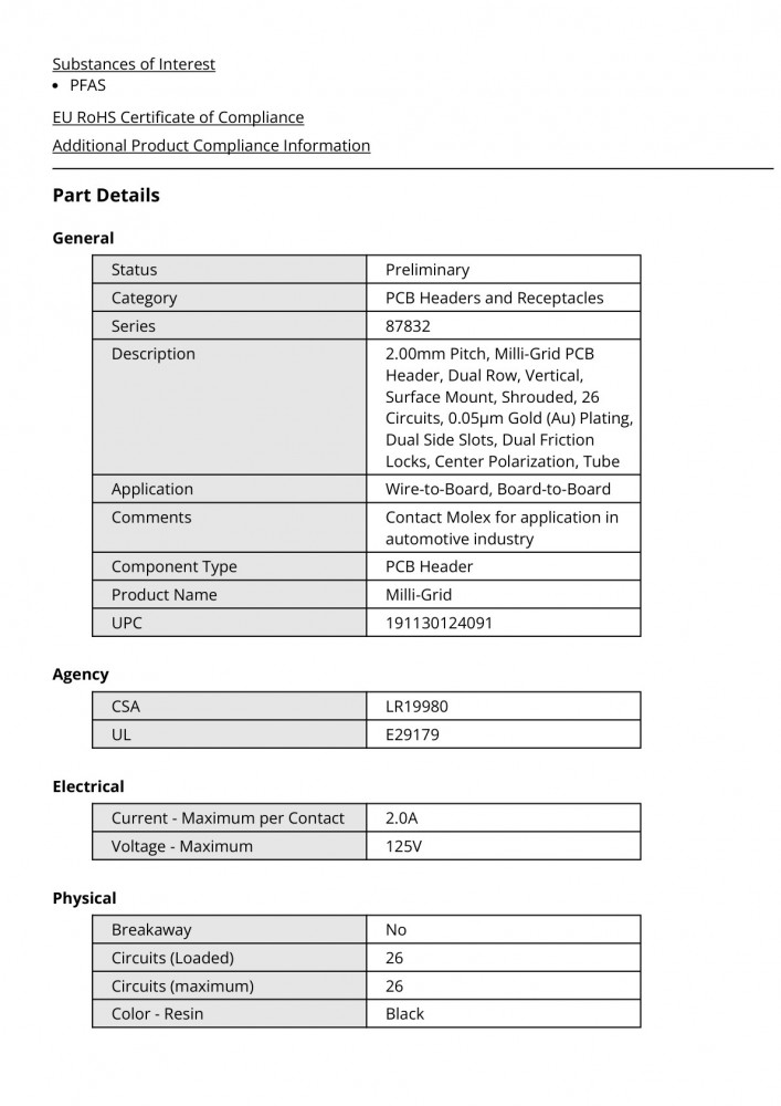 Molex 878322619 technical drawing page 2