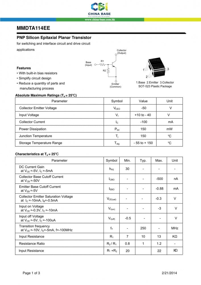 DTA114EE datasheet page 1