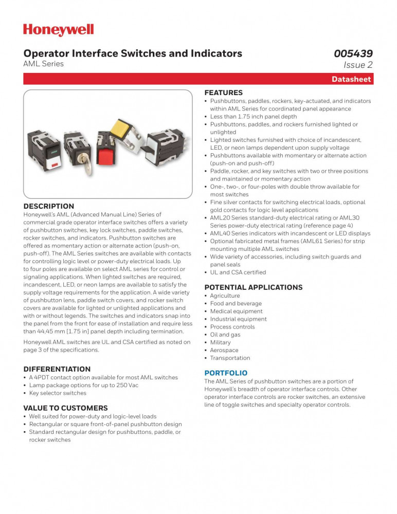 Honeywell AML datasheet page 1