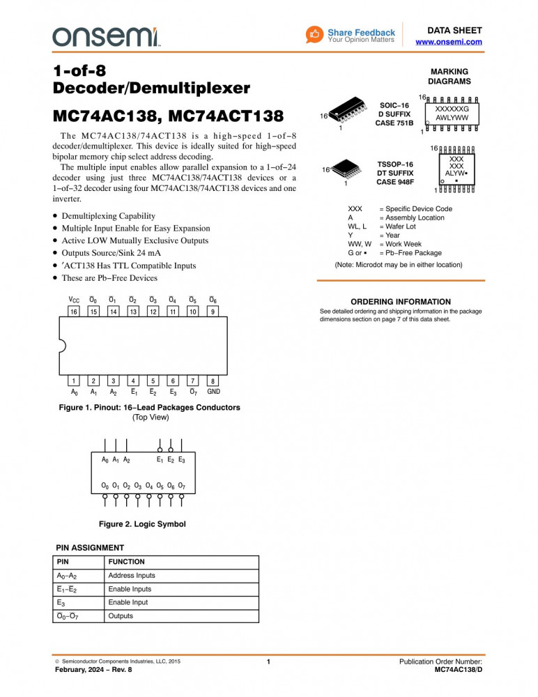 MC74AC138 datasheet page 1