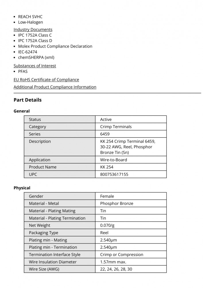 Molex KK 254 product specification page 2