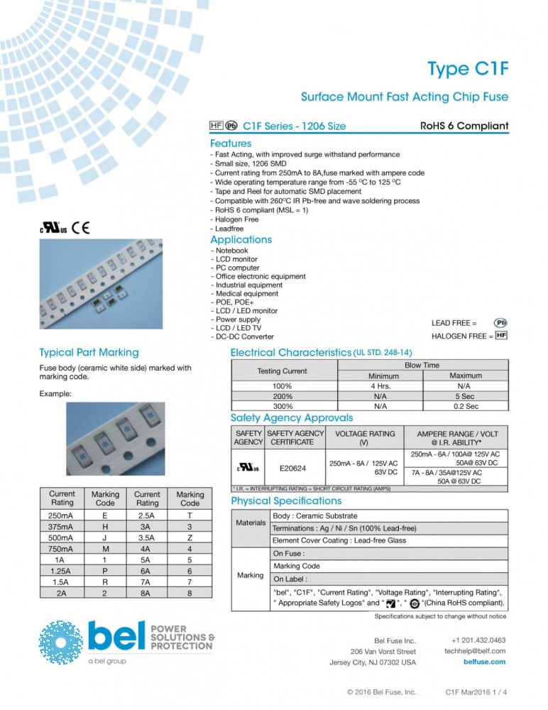 Bel Fuse 0685F8000-01 datasheet page 1