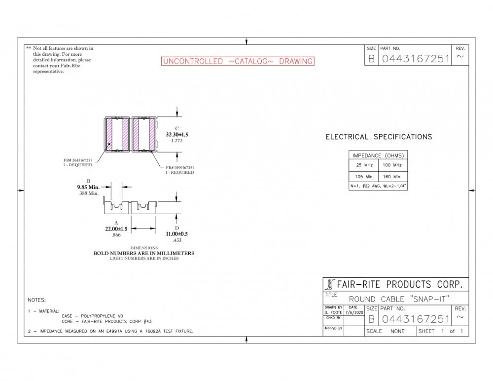 Fair-Rite 0443167251 technical drawing